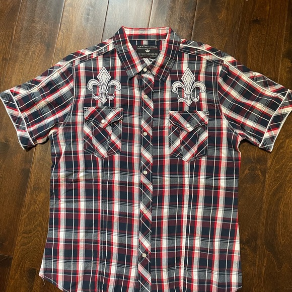 POP ICON CLOTHING | Shirts | Pop Icon Mens Red And Blue Plaid Shirt ...